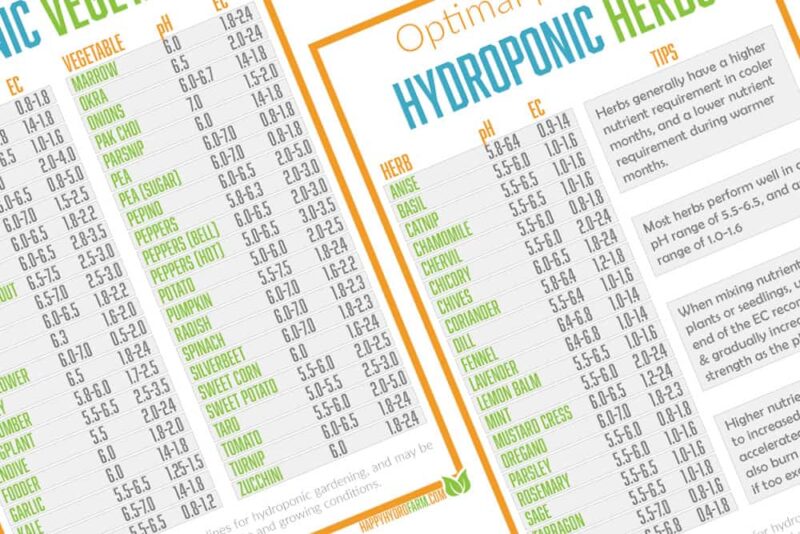 List of pH & EC Levels for 65+ Hydroponic Vegetables & Herbs